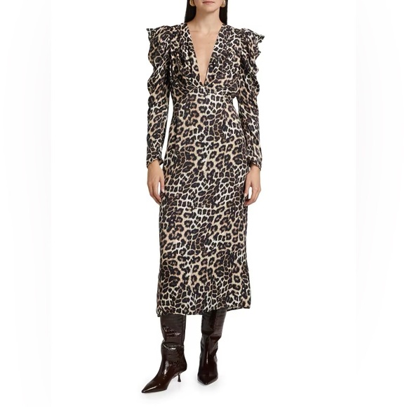 FARM Rio | Dresses | Farm Rio Leopard Print Long Sleeve Midi Dress Nwt ...